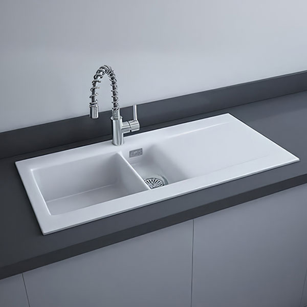 RAK Dream 2 Matt White Kitchen Sink 1.5 Bowl Reversible Drainer