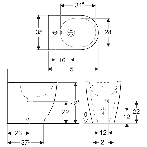 Geberit Acanto 350 x 510mm Back To Wall Floorstanding Bidet White - 500 ...