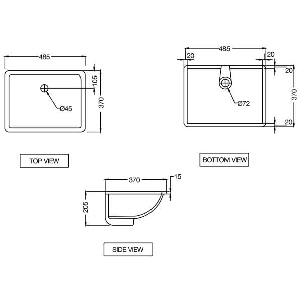Jaquar Continental Prime Rectangular 485mm White Undercounter Basin