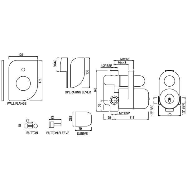 Jaquar Alive Hi Flow Manual Shower Mixer Valve With Diverter