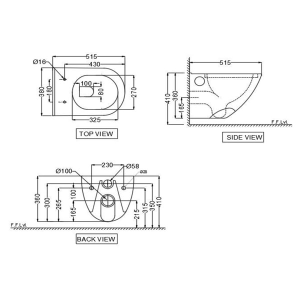 Jaquar Continental 515mm Wall Hung Rimless WC Pan With Soft Close Seat