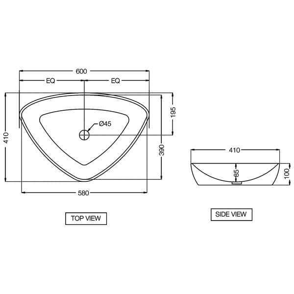 Jaquar Lyric 600mm Thin Rim Triangular White Countertop Basin