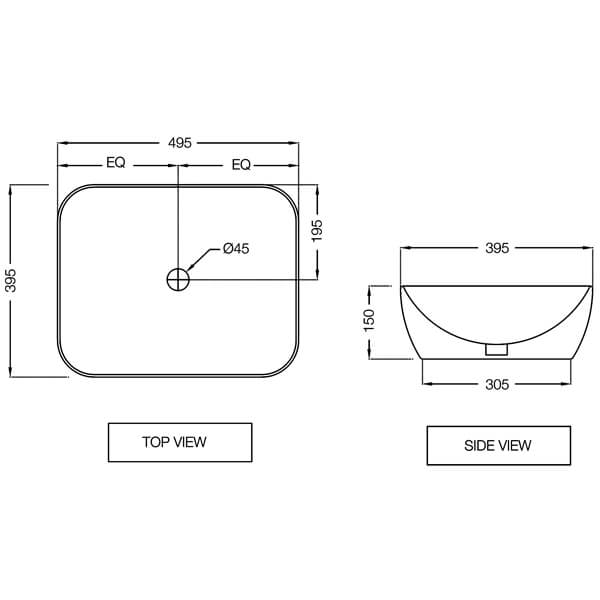Jaquar Designer Thin Rim Rectangular 495mm White Countertop Basin