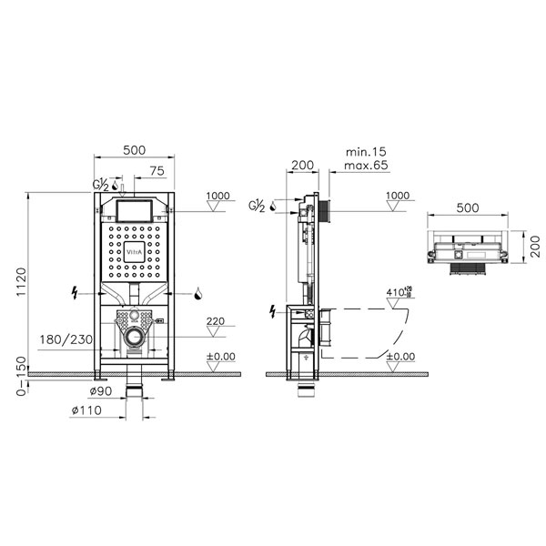 VitrA V-Fix Prime Regular Floor Fixation Wall-Hung Frame With Concealed ...