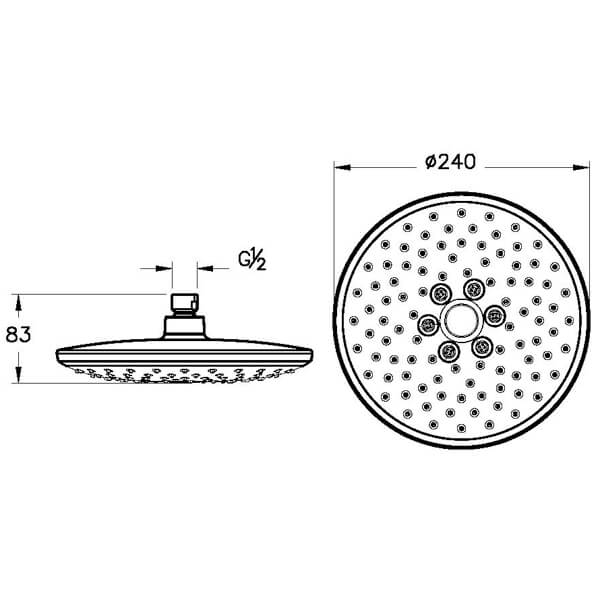 VitrA Bliss 240mm Round 2-Function Showerhead