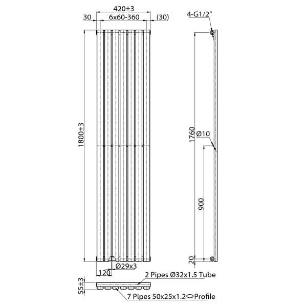 Kartell K-Rad Aspen Vertical Single Panel Anthracite Radiator 1800mm High
