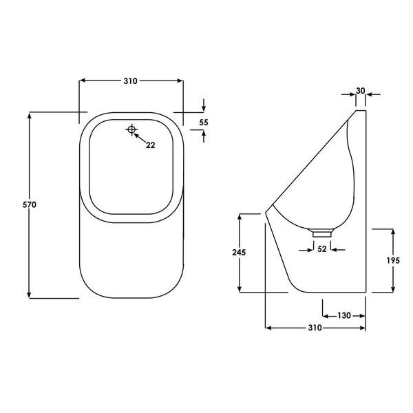 RAK Series 600 310 X 300 X 550mm White Urinal With Wall Brackets RAK Series 600 310 X 300 X 550mm White Urinal With Wall Brackets
