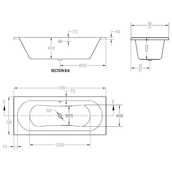 Aqua Duo Round Straight Double Ended Bath - SI805745