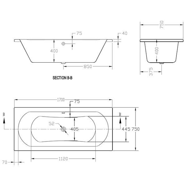 Aqua Duo Round Straight Double Ended Bath - SI805745