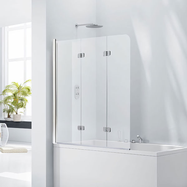 Aquaglass 6mm 3 Fold 1200 x 1400mm Frameless Bath Screen - BE611628L