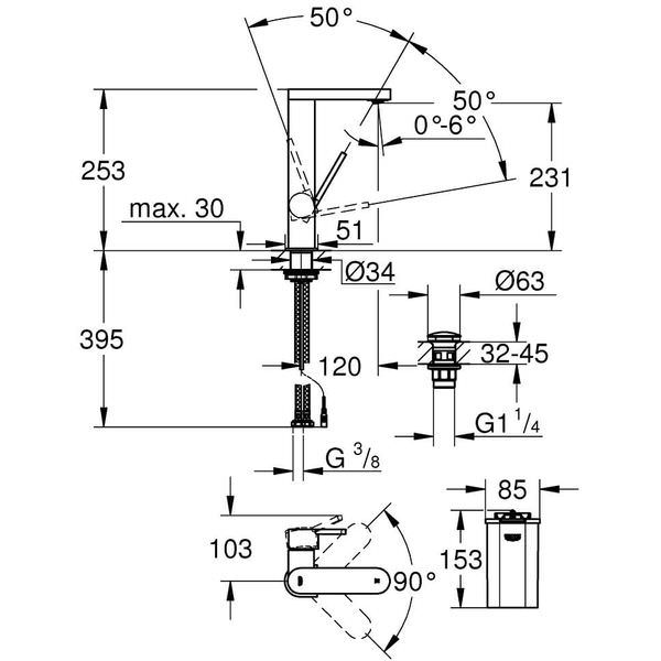 Grohe Plus Single Lever Chrome Basin Mixer Tap With LED Display - 23959003