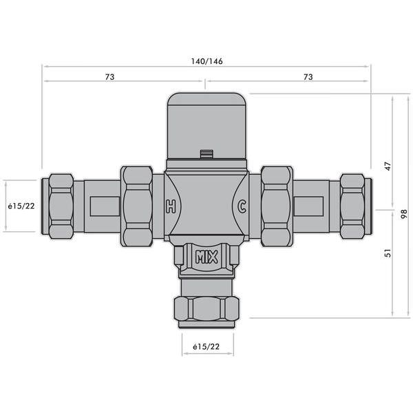 Lecico Atlas 15mm Chrome Thermostatic TMV3 Blending Valve