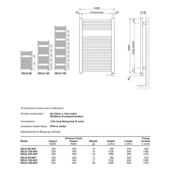 Zehnder Deline Electric Towel Radiator