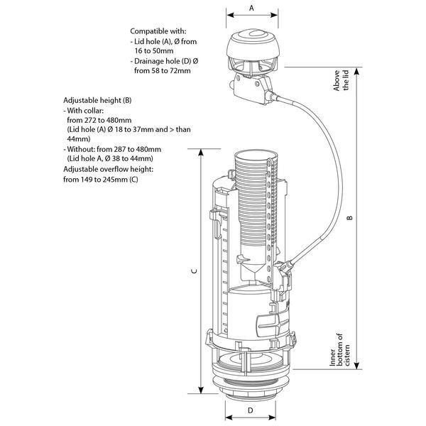 Siamp Optima 50 Dual Flush Valve With Cable And Chrome Button | 32500210